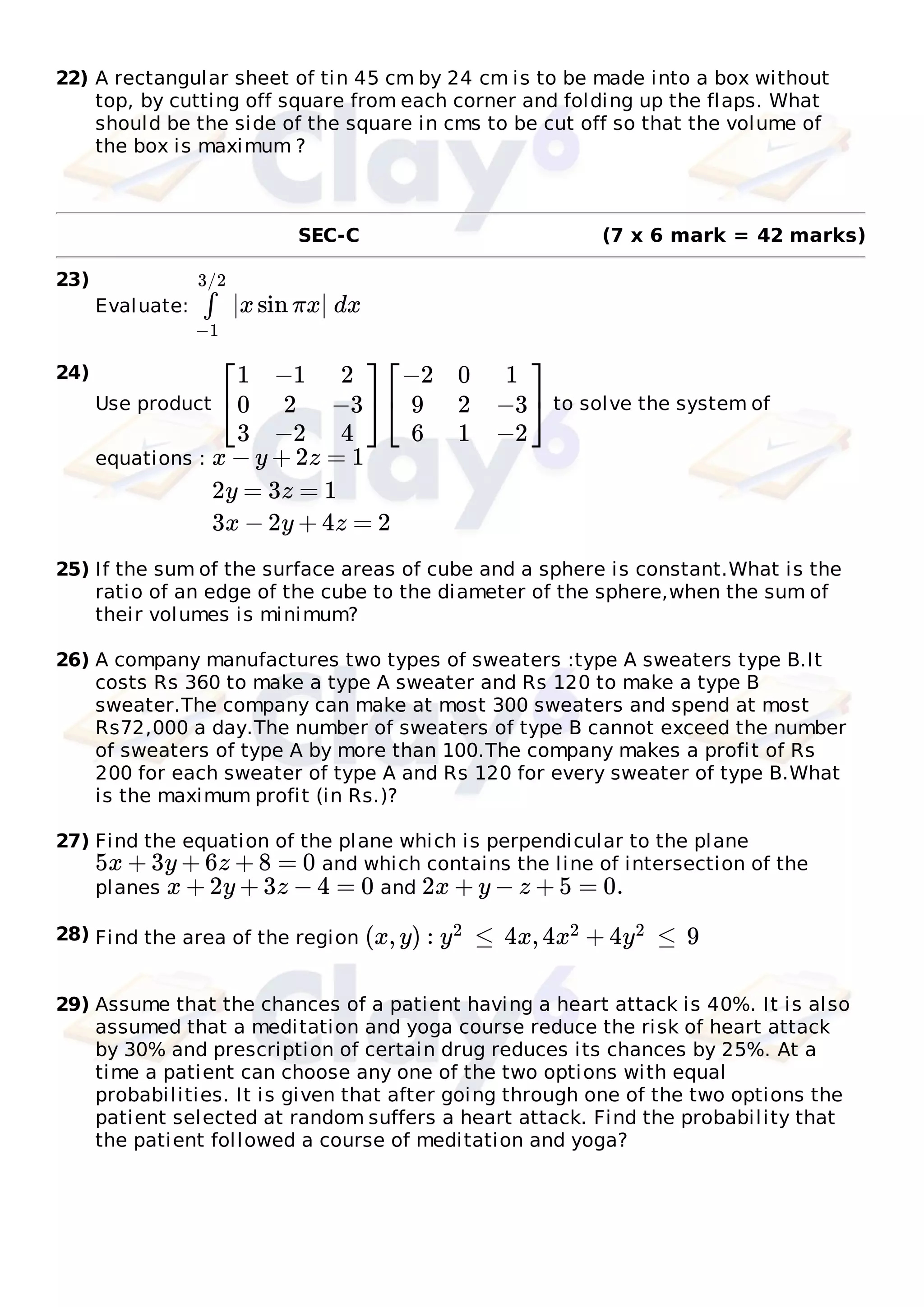 cbse class 12 math question paper | PDF