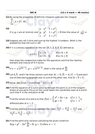 cbse class 12 math question paper | PDF