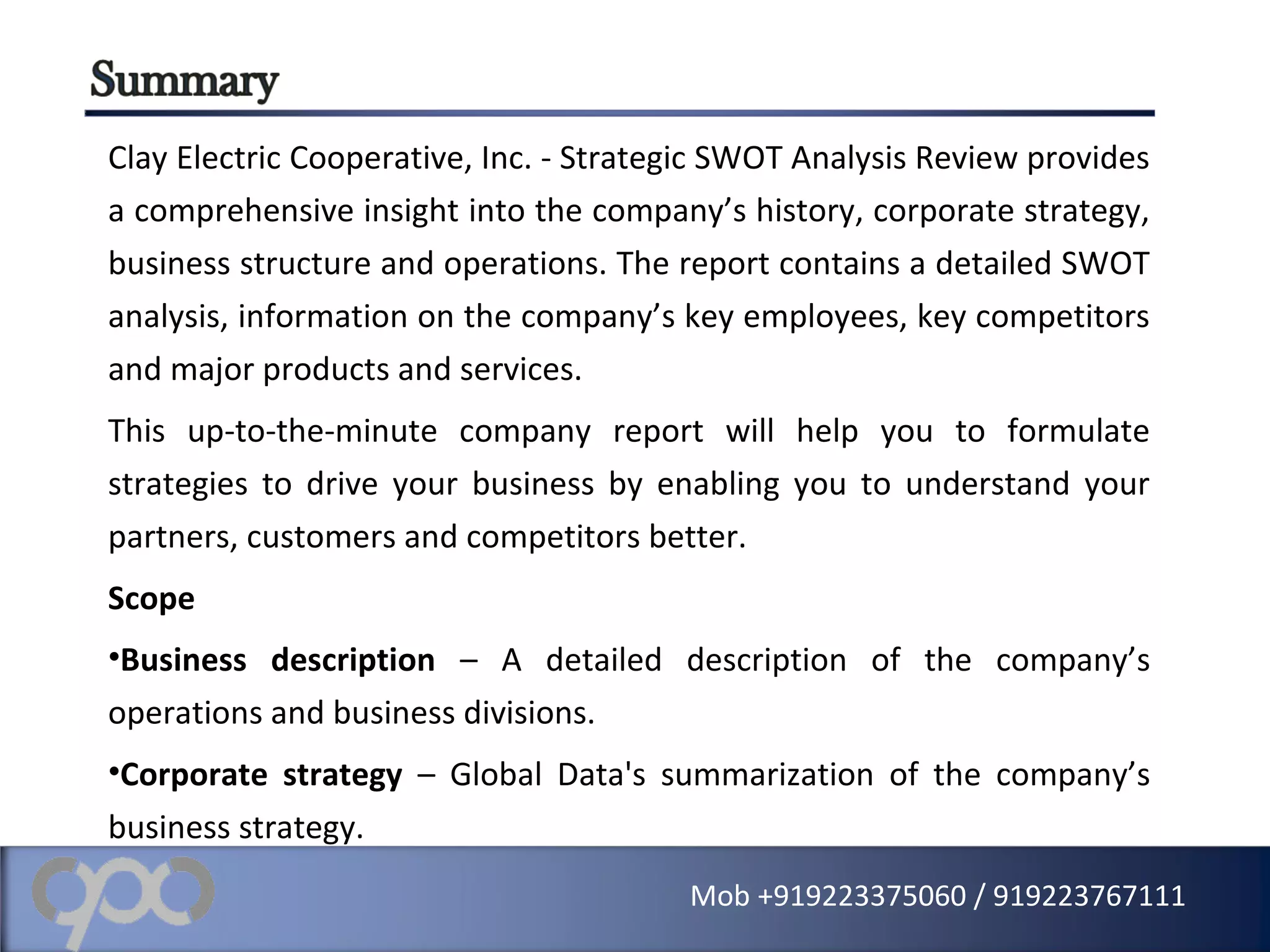 Clay electric cooperative, inc. strategic swot analysis review | PPT