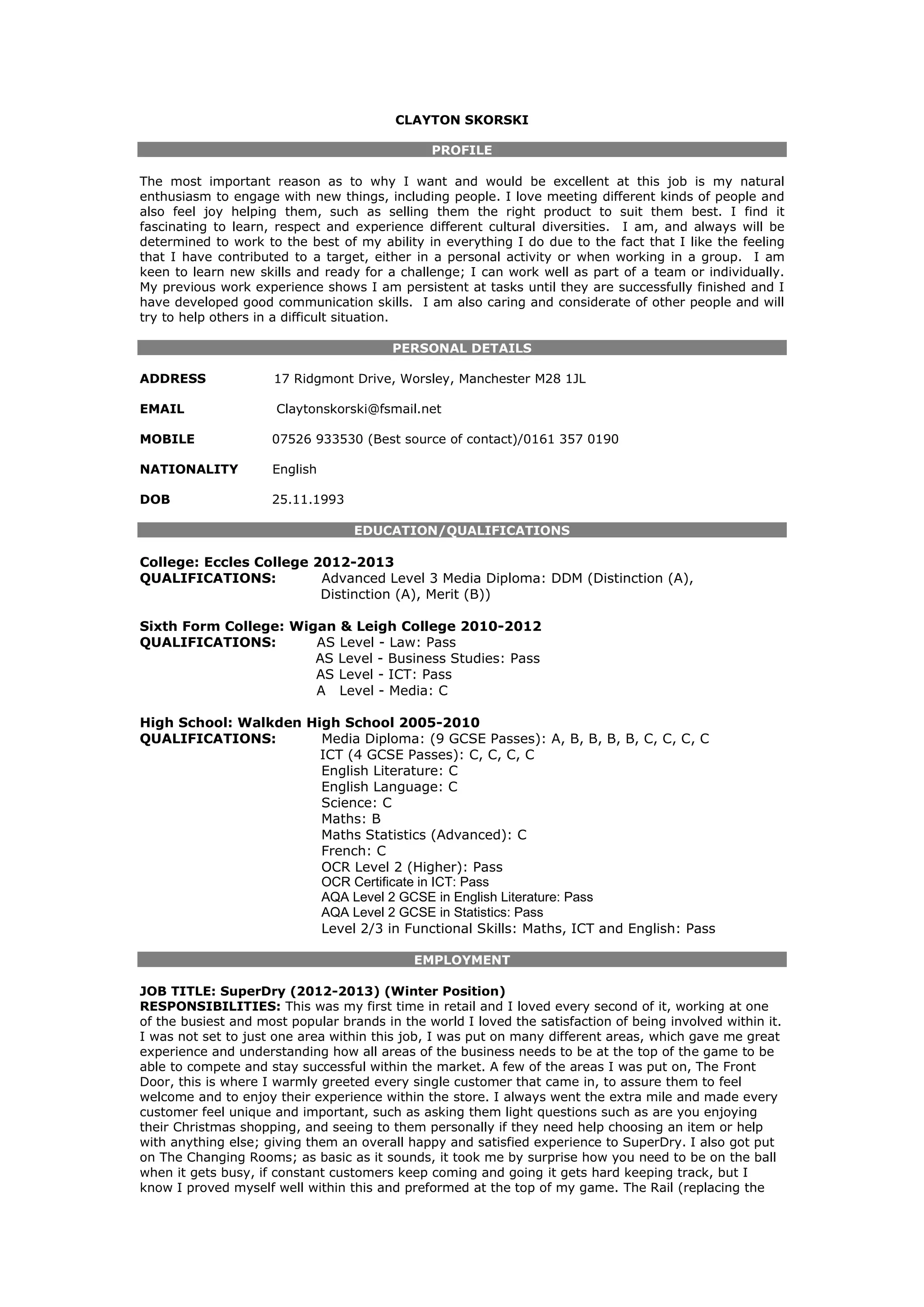 Clayton skorski resume | PDF