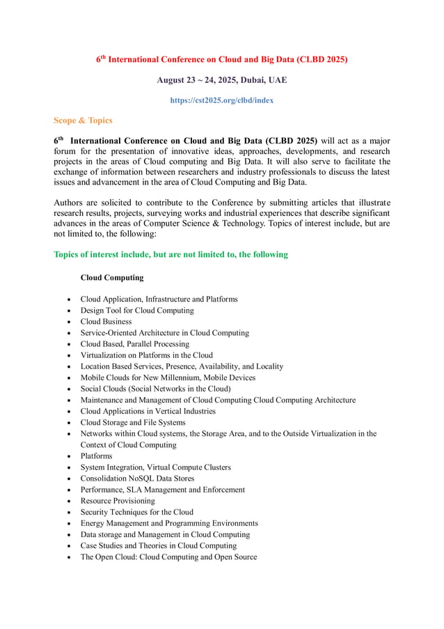 Call for Papers - 6th International Conference on Cloud and Big Data ...