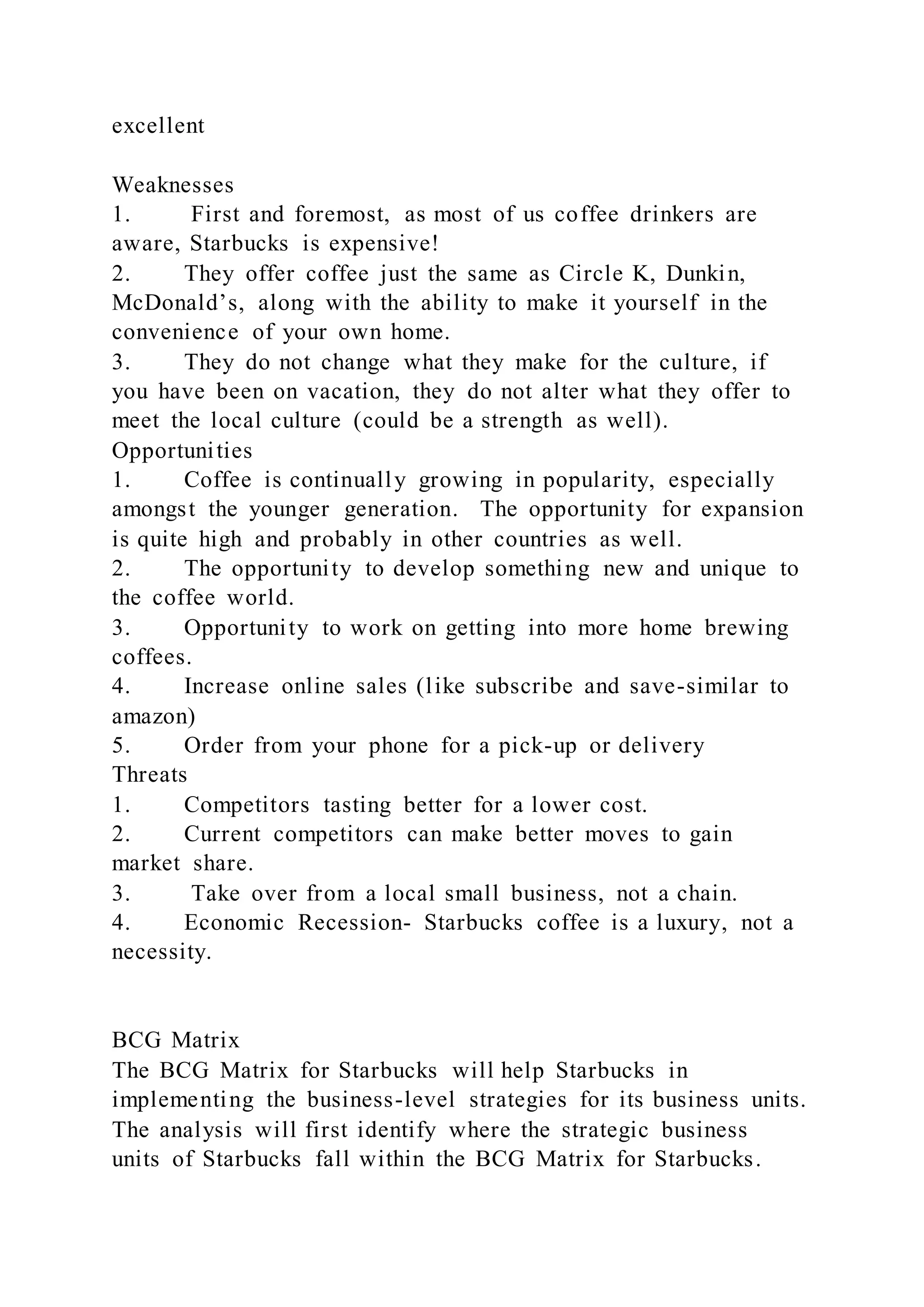 CLC-SWOT Matrix, BCG Matrix, and IE MatrixJose Alonso, | DOCX