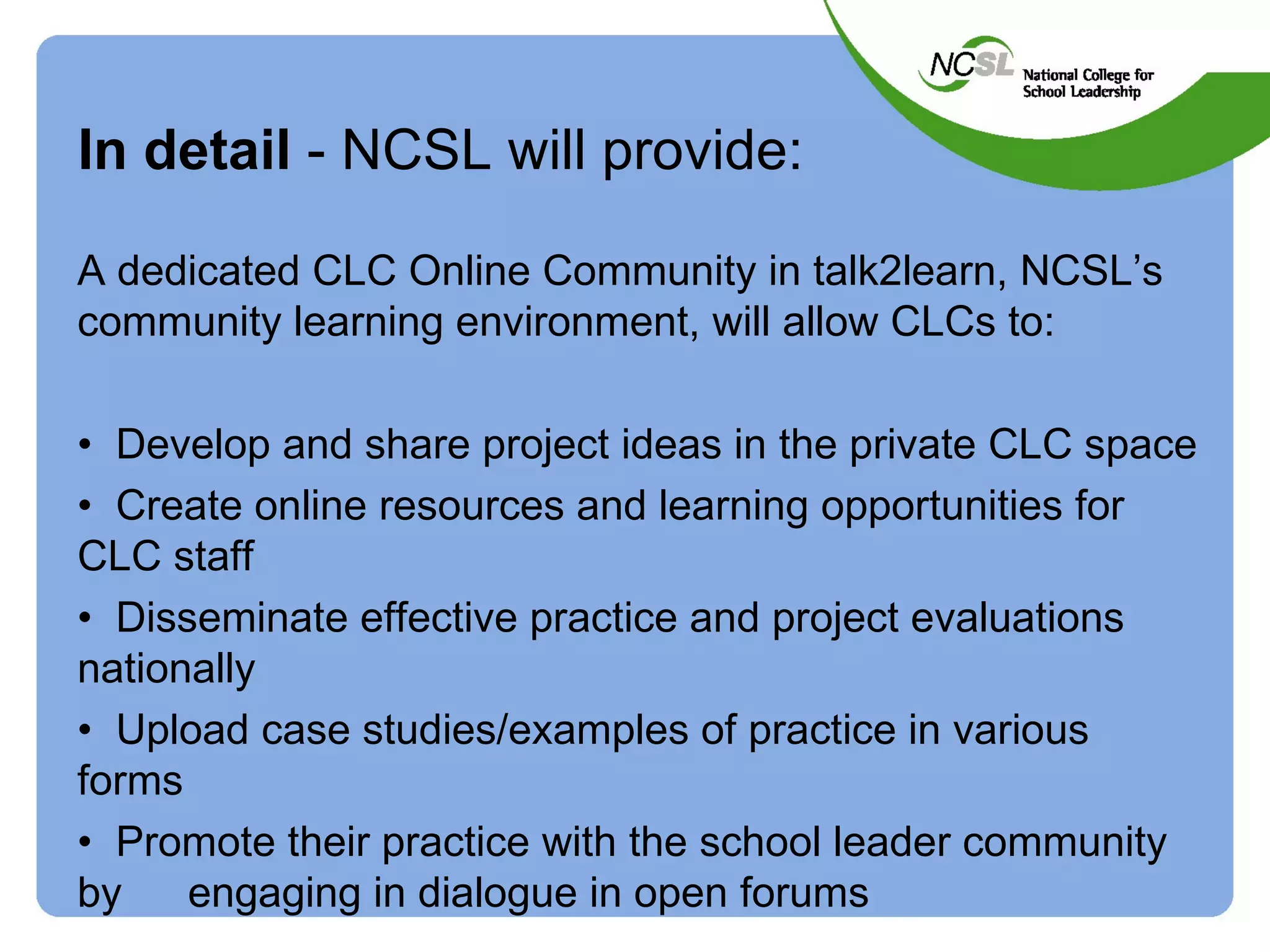 CLCs and NCSL - Working Together | PPT