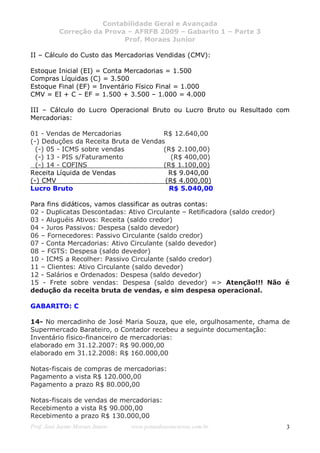 Cálculo do custo das mercadorias vendidas (cmv) | PDF
