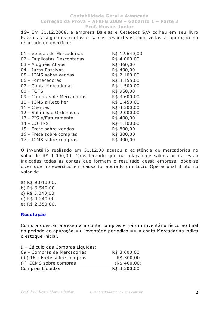 Custodasmercadoriasvendidasdemonstracaoderesultados