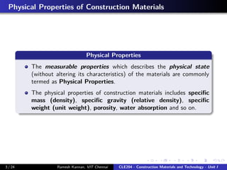 CLE204 - Construction Materials and Technology - Unit 1 | PDF