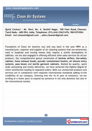 Clean Air Systems, Chennai, Clean Air Systems | PDF
