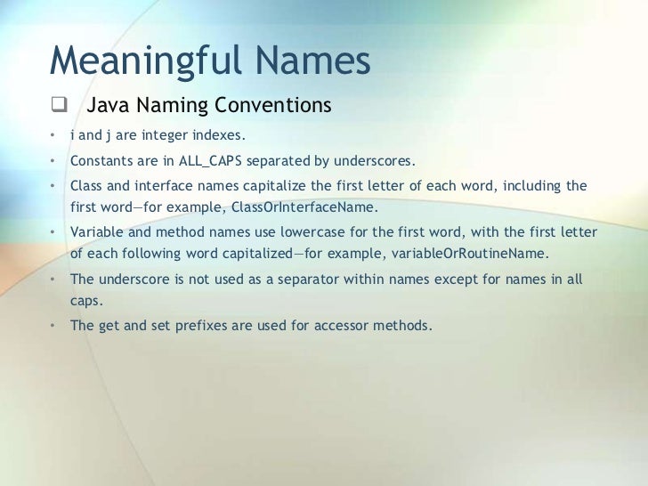Naming Standards, Clean Code