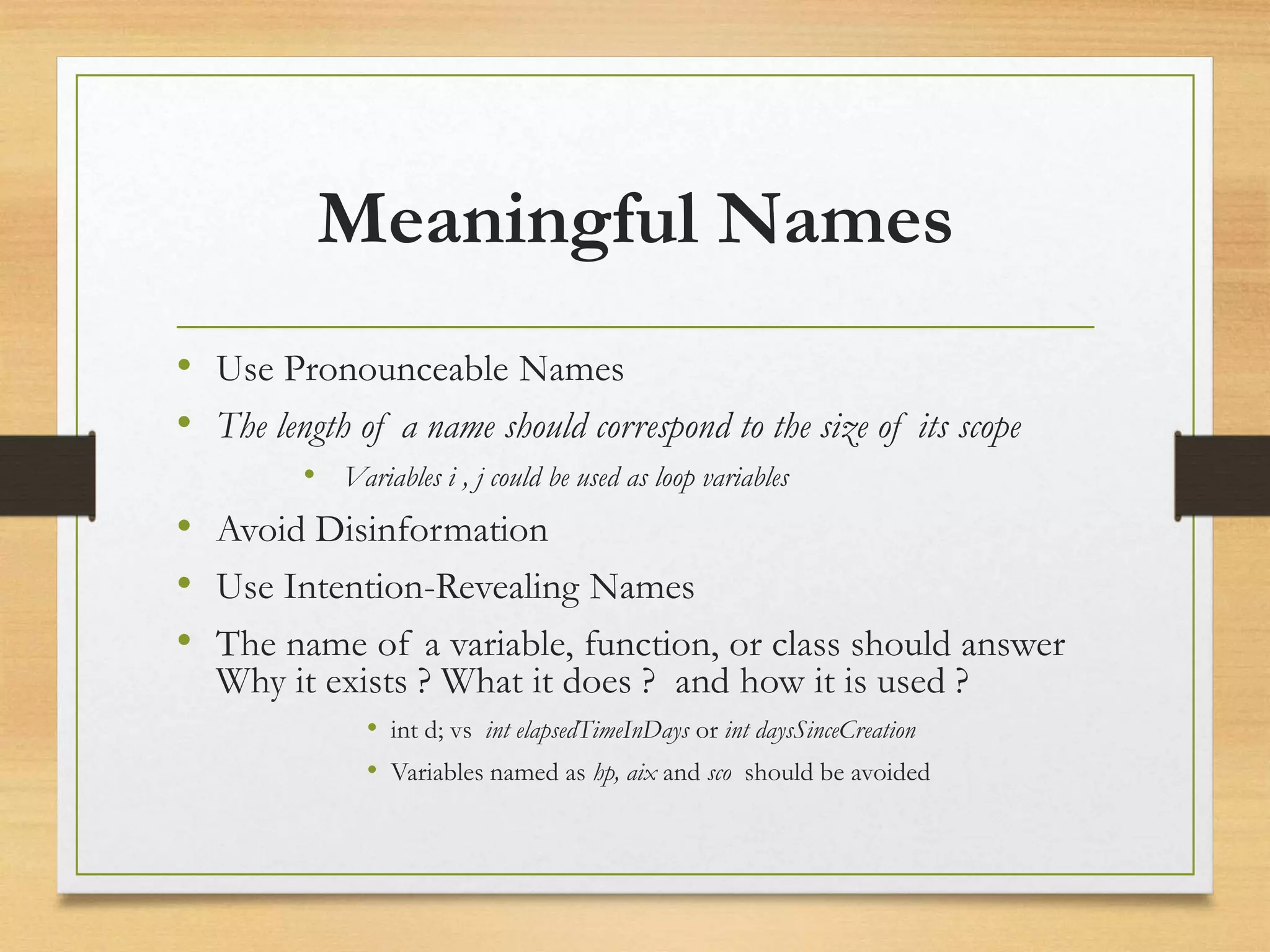 Writing Clean Code (Recommendations by Robert Martin) | PPT