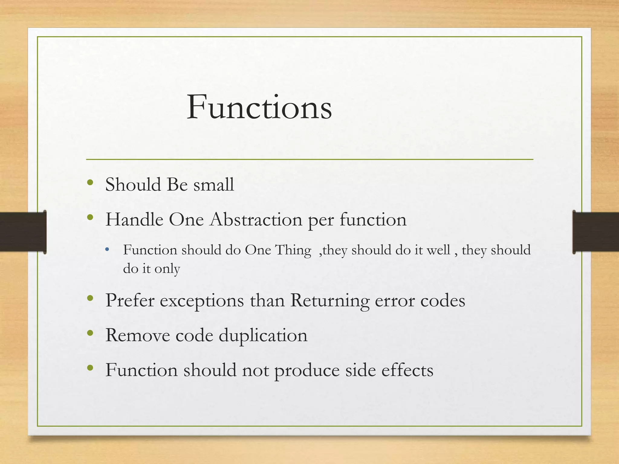 Writing Clean Code (Recommendations by Robert Martin) | PPTX