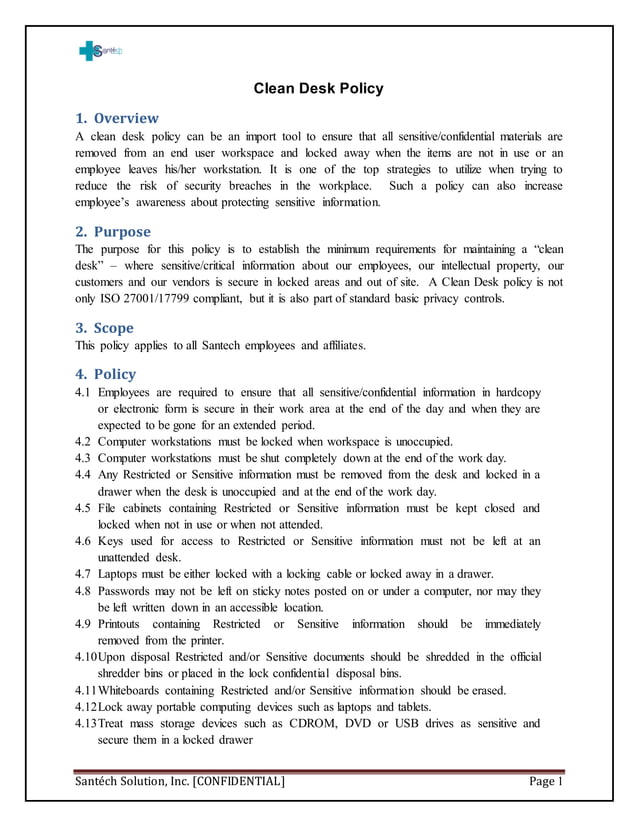Clean desk policy Document | DOCX