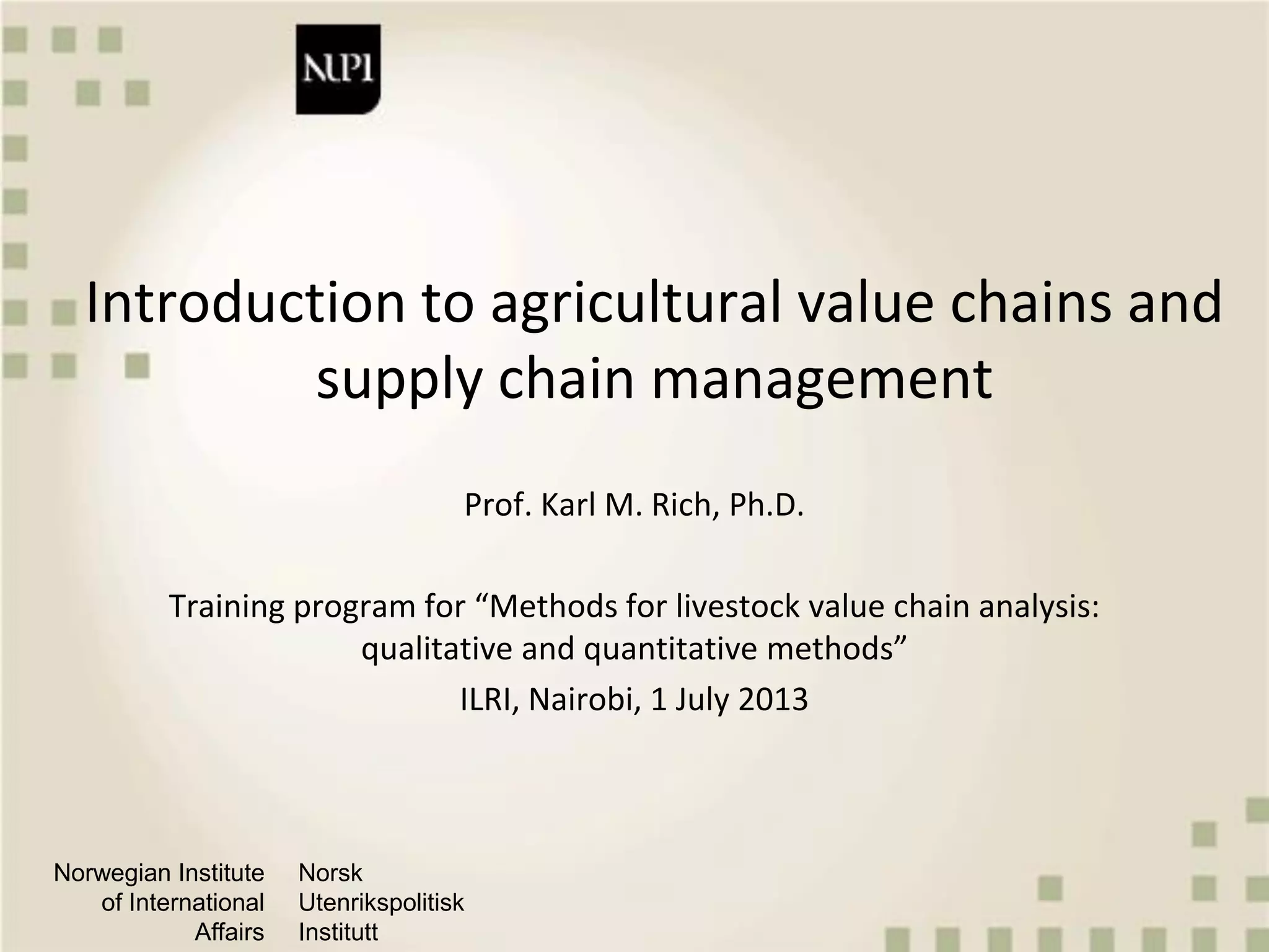 Introduction to agricultural value chains and supply chain management | PDF