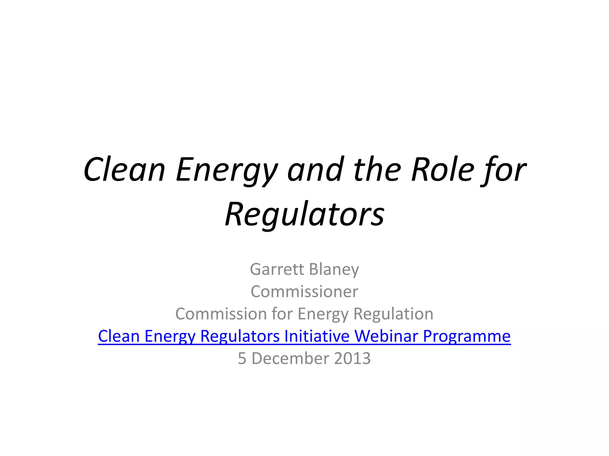 Clean energy and the role for regulators | PDF