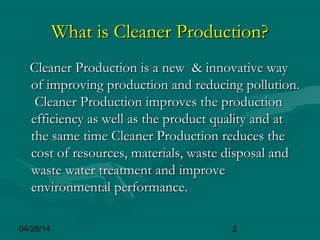 Cleaner Production Assessment-(Improved by Minura) | PPT | Agriculture ...