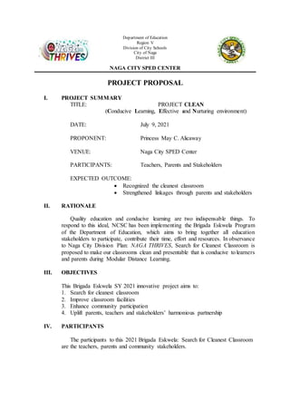 Cleanest classroom project proposal-naga city sped center-draft | PDF