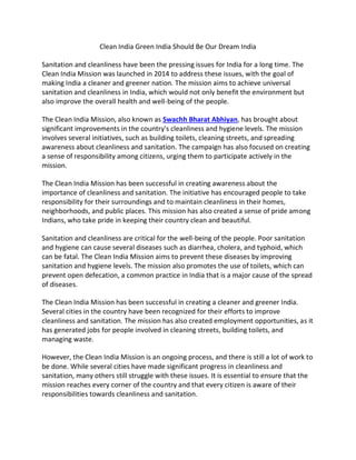 Clean India Green India Should Be Our Dream India | PDF