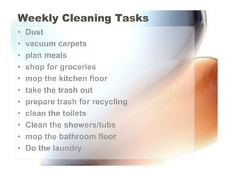 Cleaning pointers & tasks | PDF | Bath and Shower | Personal Care