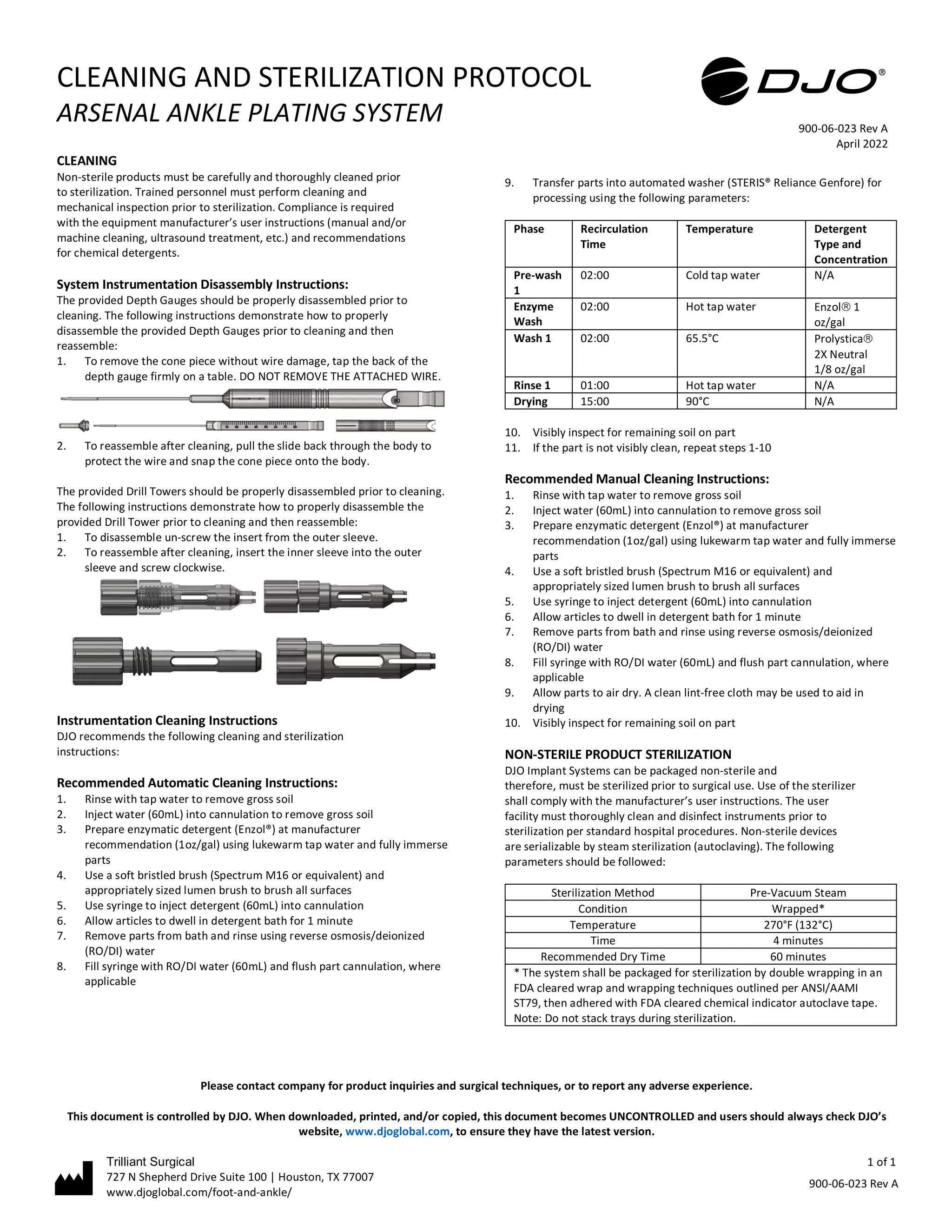 Cleaning And Sterilization Protocol - Arsenal Ankle Plating System ...