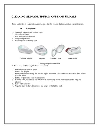Cleaning bedpans and urinals ,sputum cup disinfect methods | DOCX