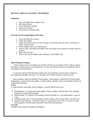 Cleaning bedpans and urinals ,sputum cup disinfect methods | DOCX
