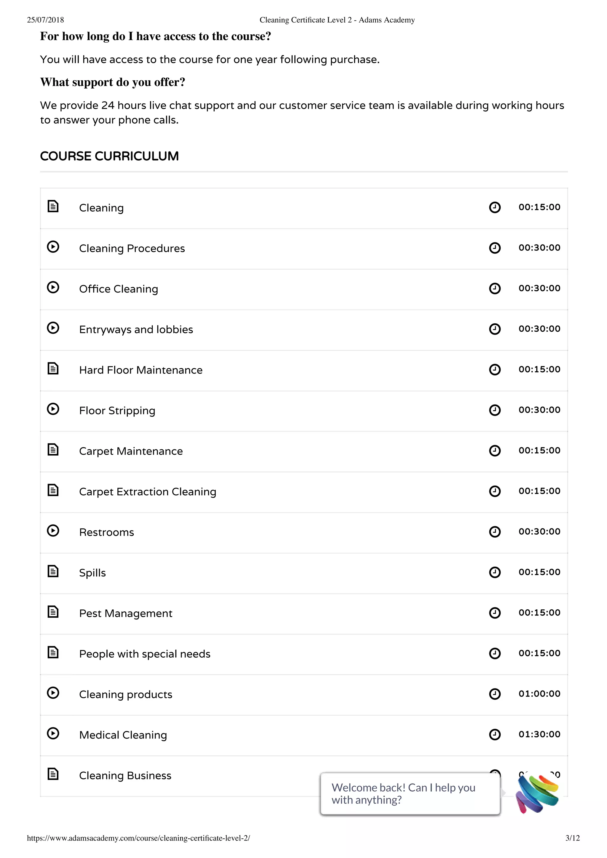 Cleaning Certificate Level 2 - Adams Academy | PDF