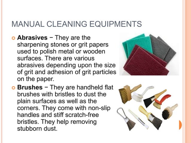 Cleaning equipments in housekeeping | PPTX | Shaving | Personal Care