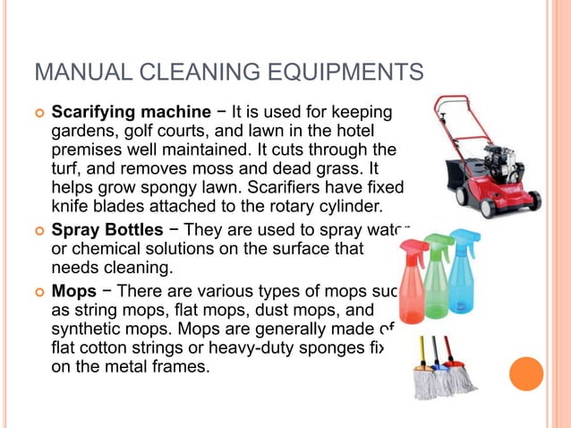 Cleaning equipments in housekeeping | PPTX | Shaving | Personal Care
