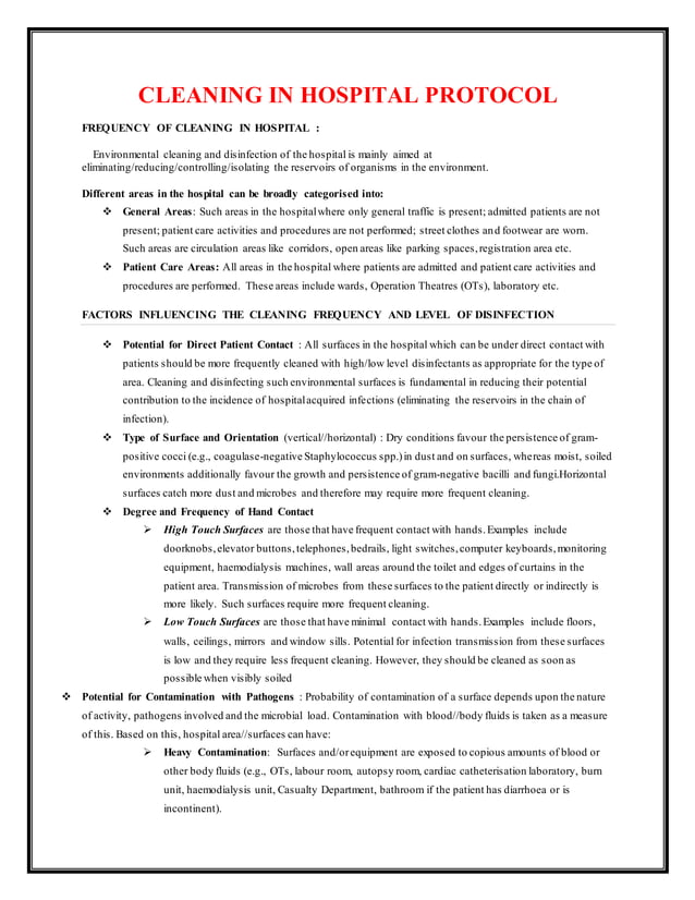 Cleaning in hospital as per guidelines | DOCX | Infectious Diseases ...