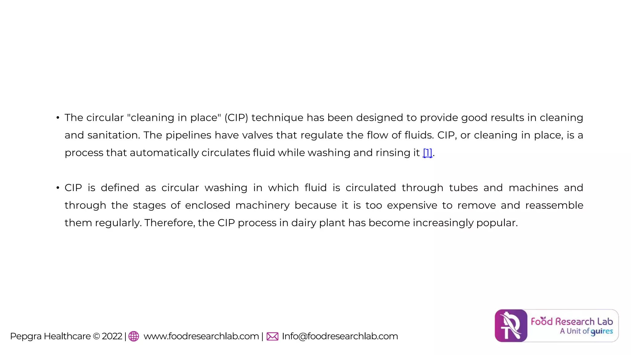 CIP in food industry | food research lab | PPTX