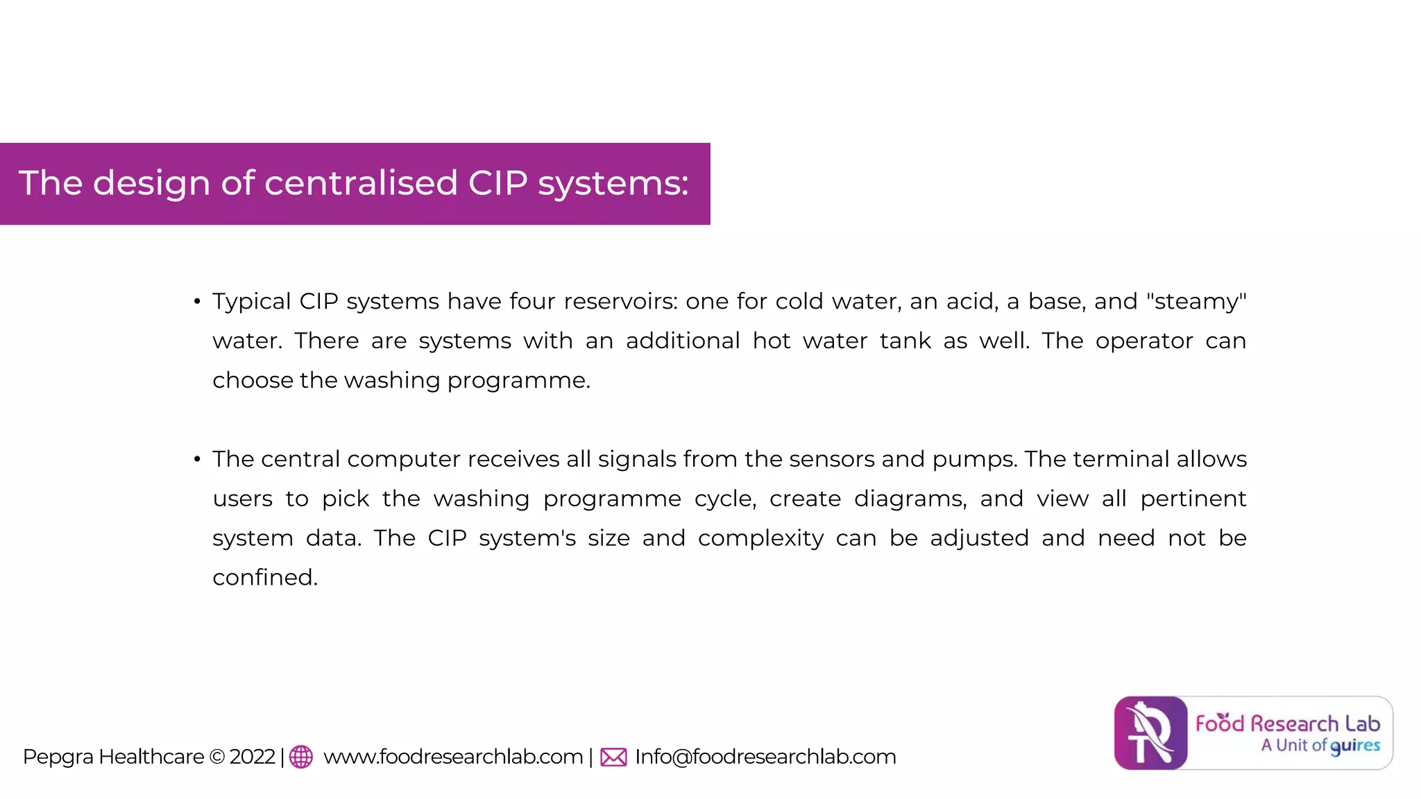 CIP in food industry | food research lab | PPTX