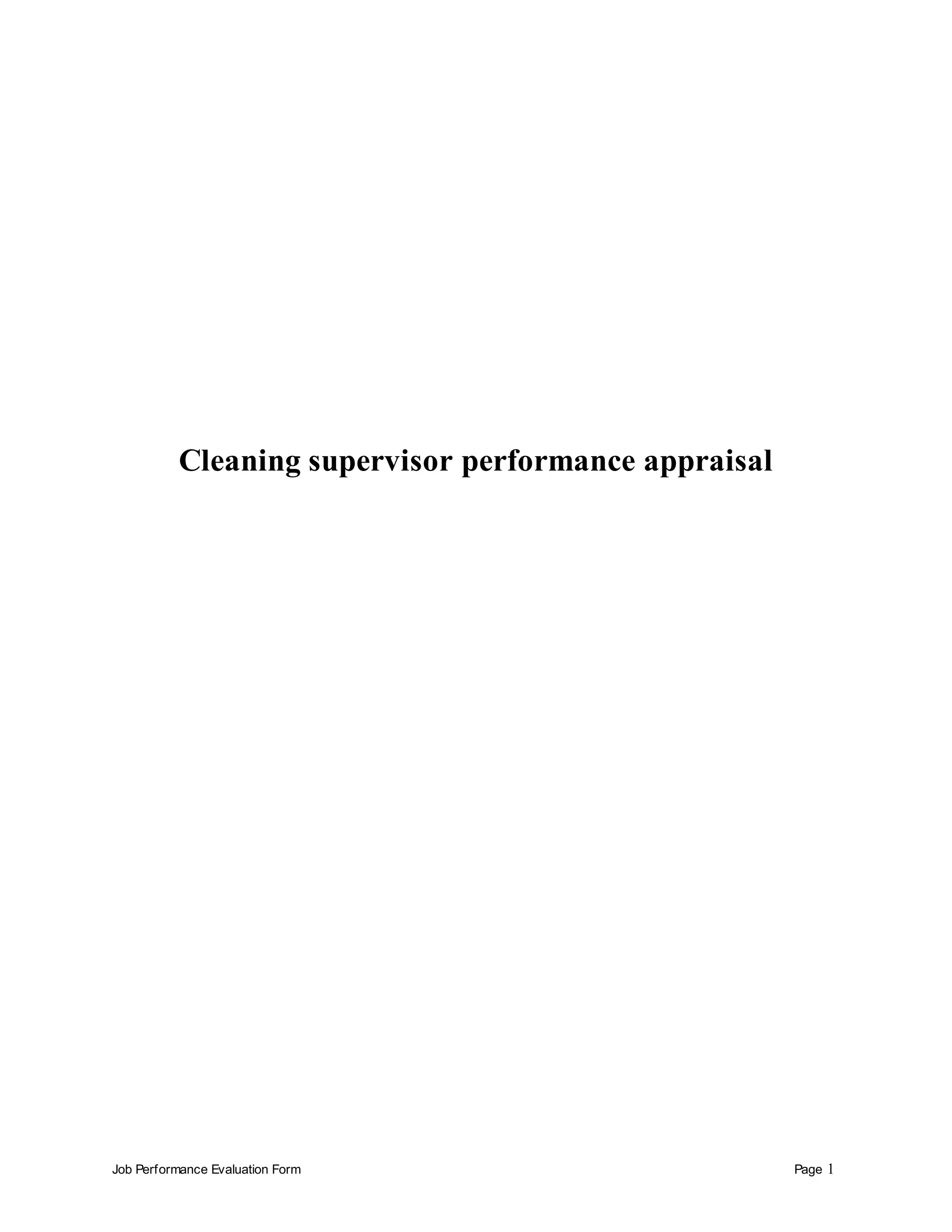 Cleaning supervisor performance appraisal | DOCX