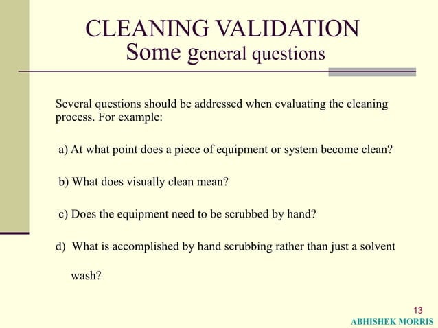 Basic Concepts of Cleaning validation | PPT | Pharmaceutical Industry | Industries