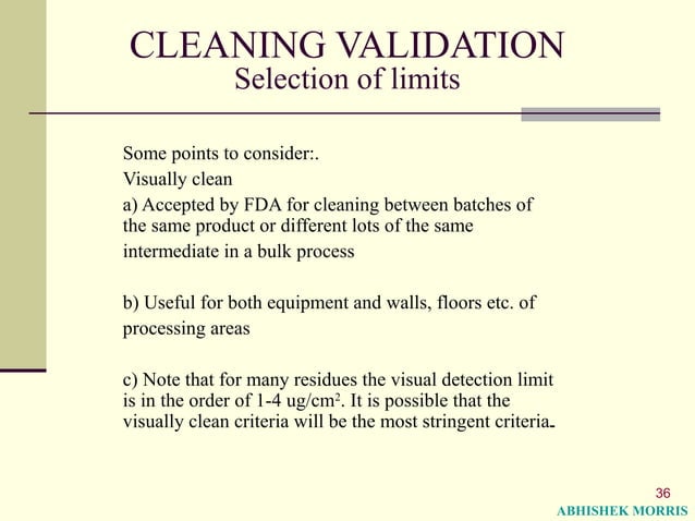 Basic Concepts of Cleaning validation | PPT | Pharmaceutical Industry ...