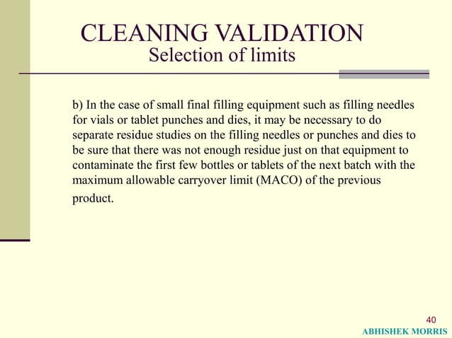 Basic Concepts of Cleaning validation | PPT | Pharmaceutical Industry ...
