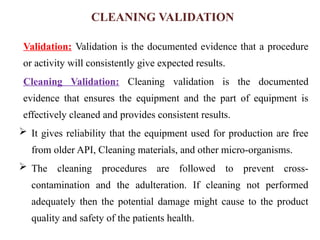 Cleaning Validation Ppt Pharmaceutical validation | PPTX