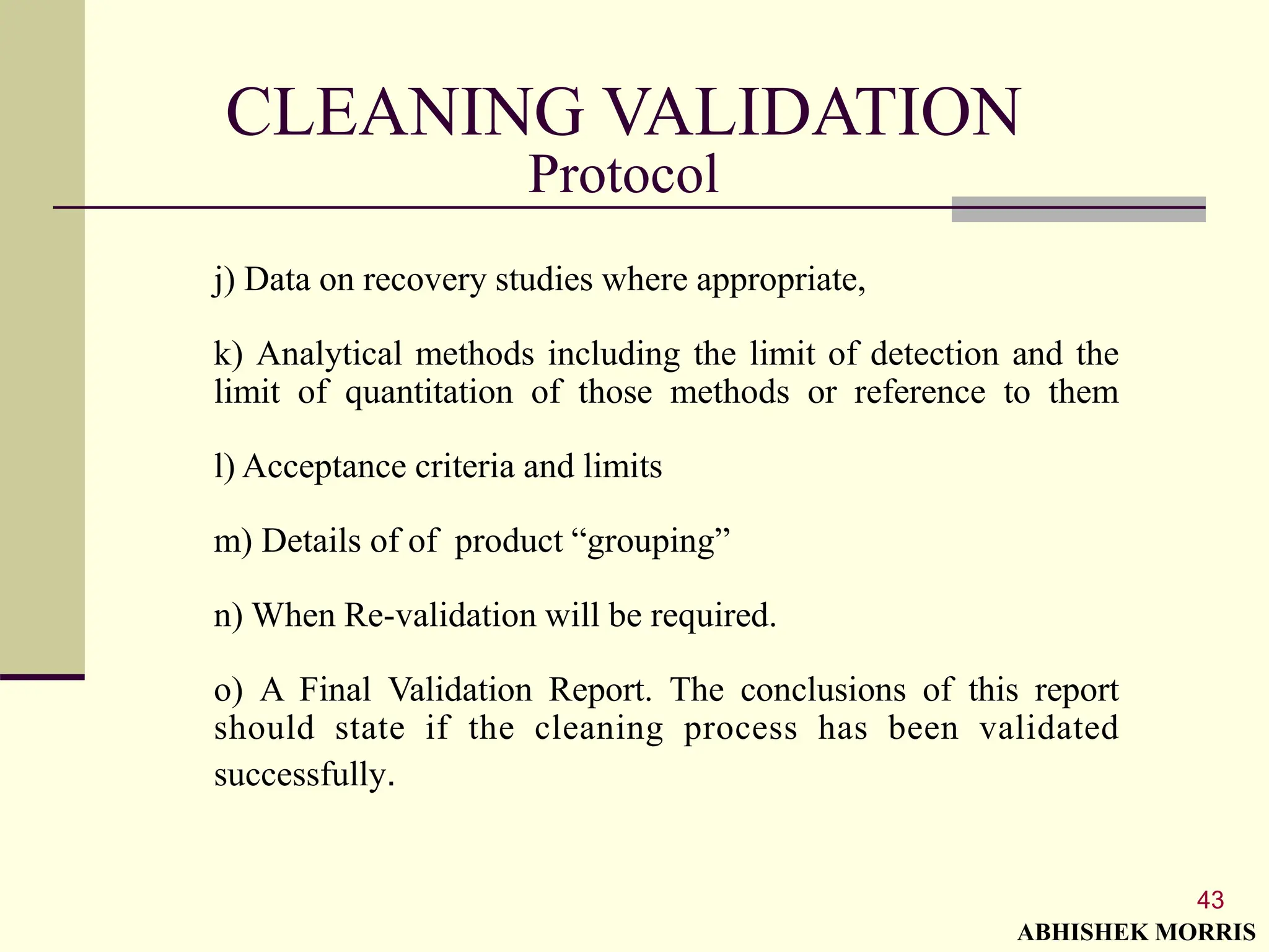 Cleaning Validation By Abhishek Morris 2024 | PPT