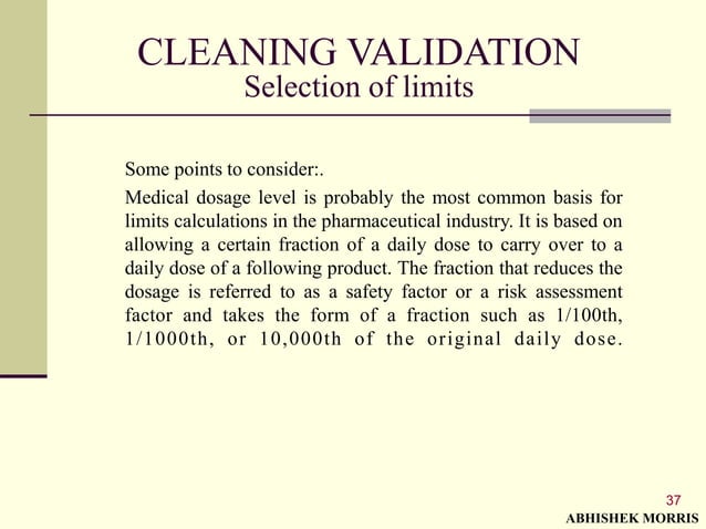 Cleaning Validation By Abhishek Morris 2024 | PPT