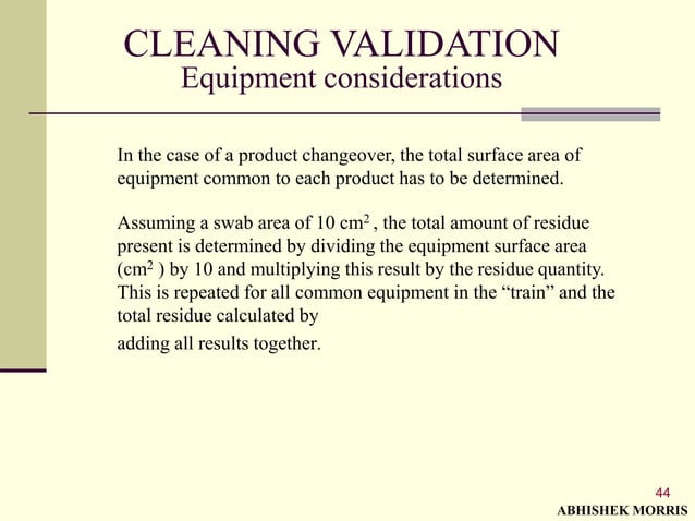 Cleaning Validation By Abhishek Morris 2024 | PPT