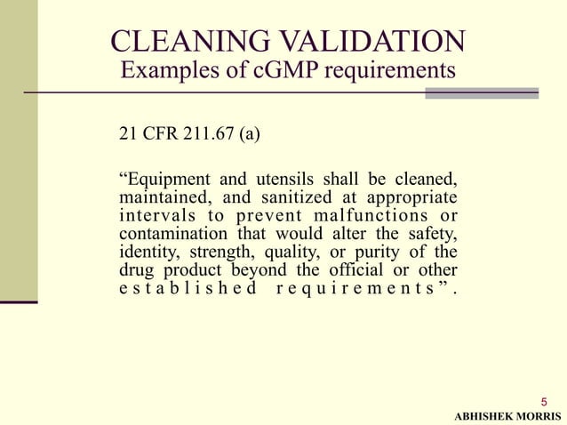 Cleaning Validation By Abhishek Morris 2024 | PPT