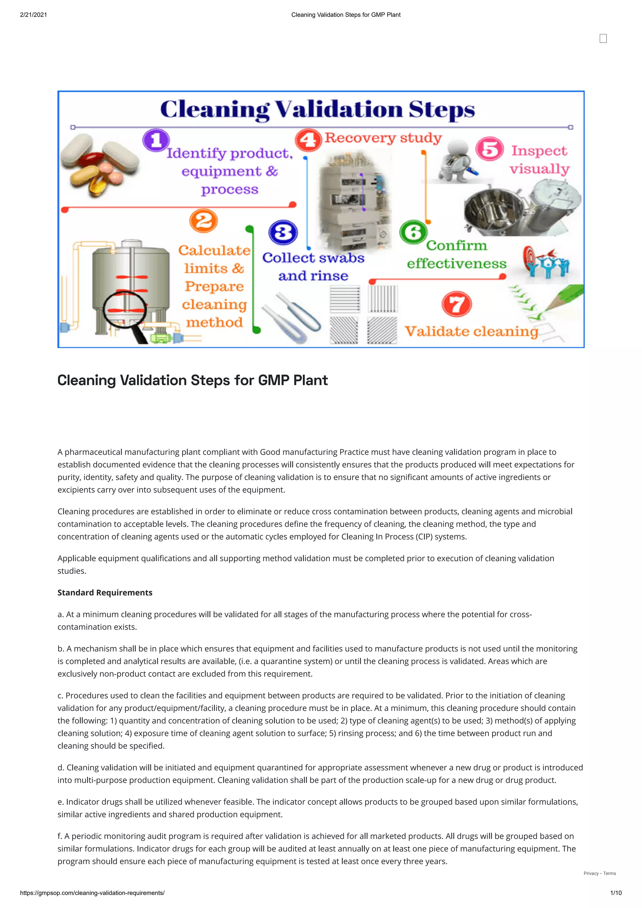 Cleaning validation steps for gmp plant | PDF