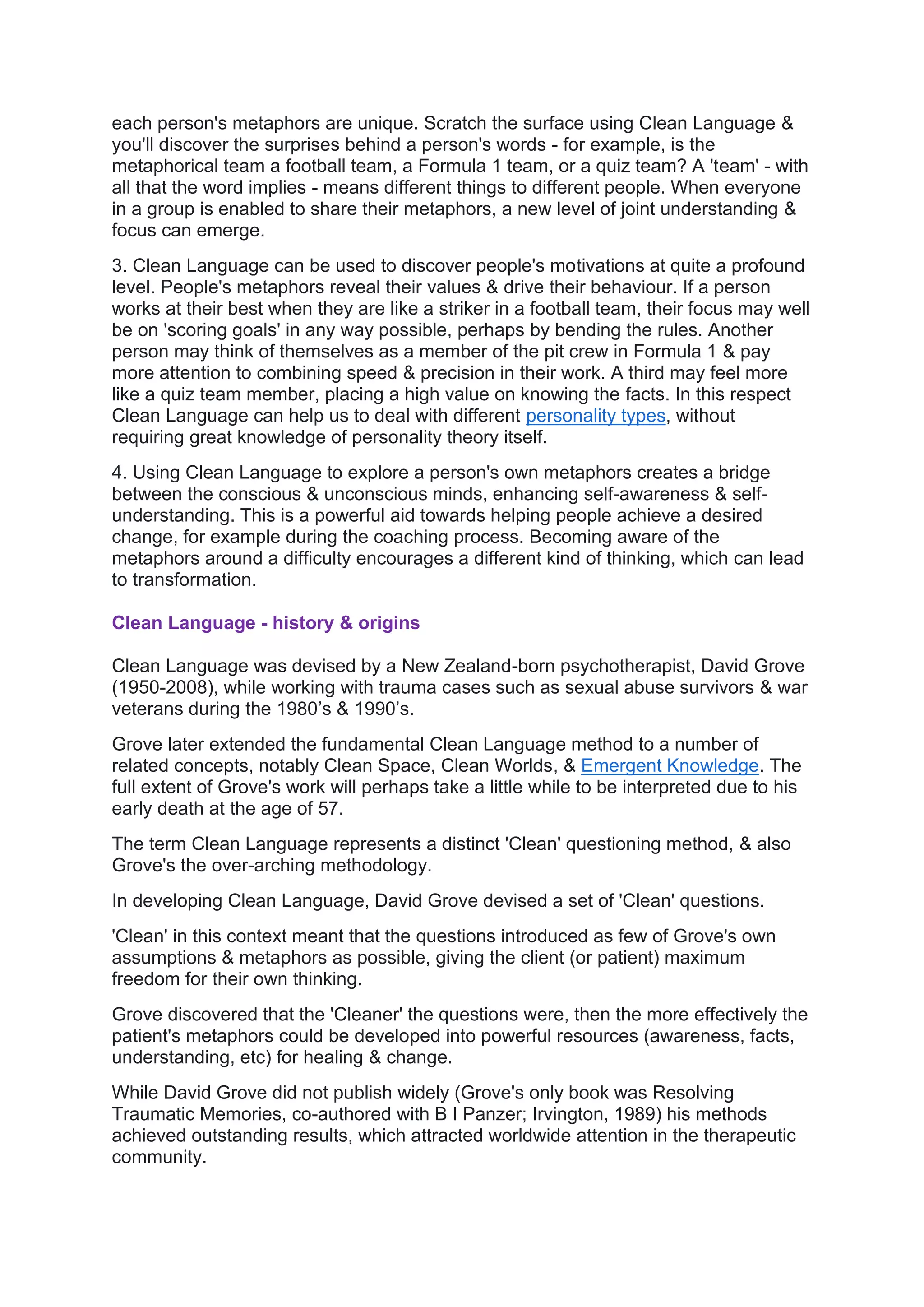 Clean Language - a free guide to transforming conversations | PDF