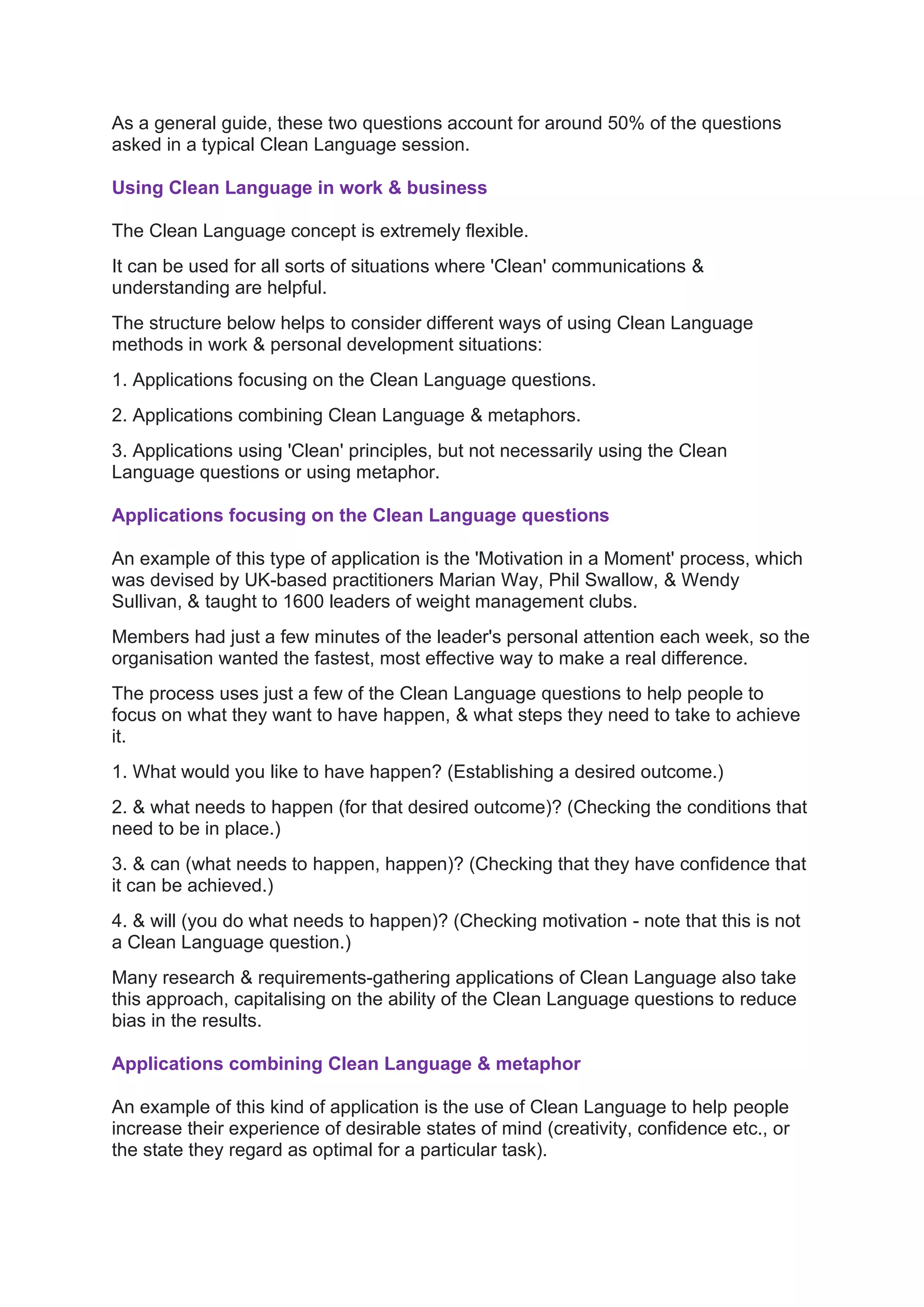 Clean Language - a free guide to transforming conversations | PDF
