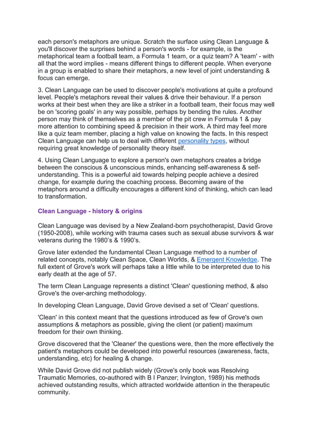 Clean Language - a free guide to transforming conversations | PDF ...