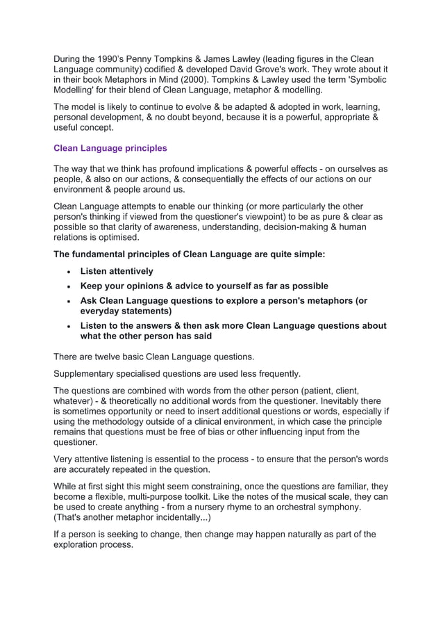 Clean Language - a free guide to transforming conversations | PDF ...