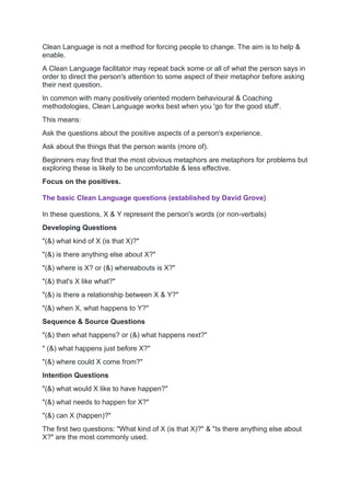 Clean Language - a free guide to transforming conversations | PDF ...