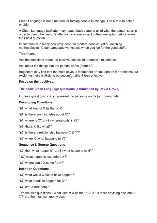 Clean Language - a free guide to transforming conversations | PDF ...