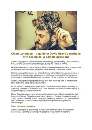 Clean Language – a guide to David Grove’s methods with examples ...