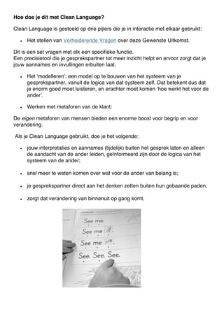 Informatie over Clean Language nederland | PDF