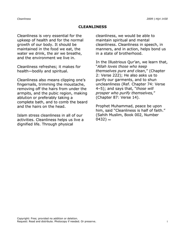 Cleanliness | PDF