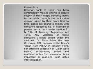 Clean Note Policy PPT for the bankers to follow | PPT